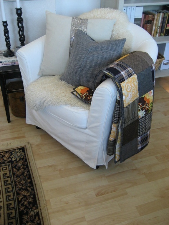 Patchwork "Tweed meets Retro" -håndquiltet lappeteppe - Epla