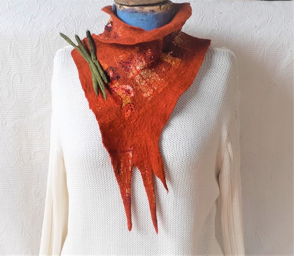 Ull Skjerf Krage Hals Unikt design Økologisk Bestillingsvare Terrakotta Okergul Mosegrønn ...