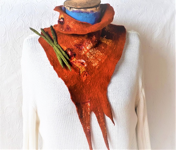 Ull Skjerf Krage Hals Unikt design Økologisk Bestillingsvare Terrakotta Okergul Mosegrønn ...