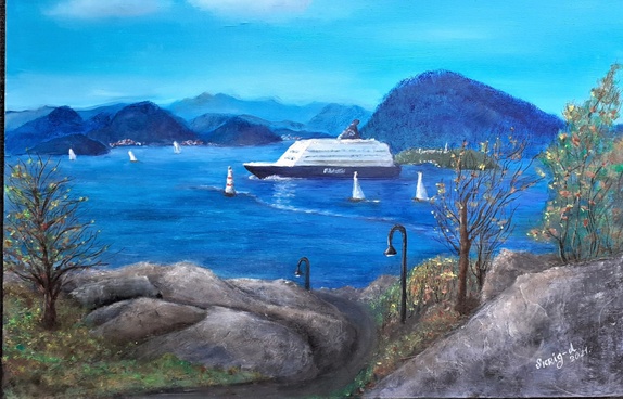 Maleri "Oslofjord ved Drøbak" / Oljemaleri på lerret - Epla