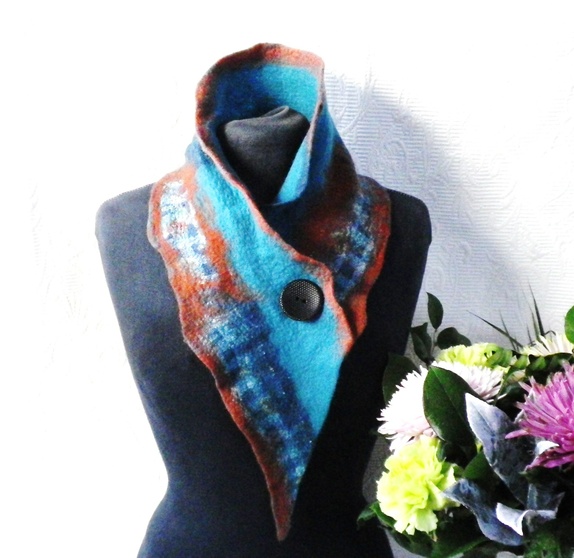 Skjerf hals i sjøgrønt og kobberrødt Salg - Epla