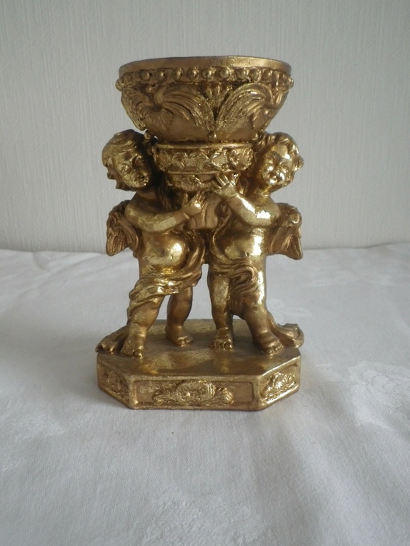 "Gullbelagt" lysestake med to engler - Epla