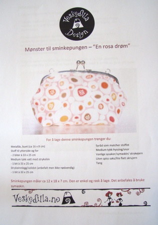 Mønster, sømbeskrivelse og lås til sminkepung/veske "Rosa Drøm" - Epla