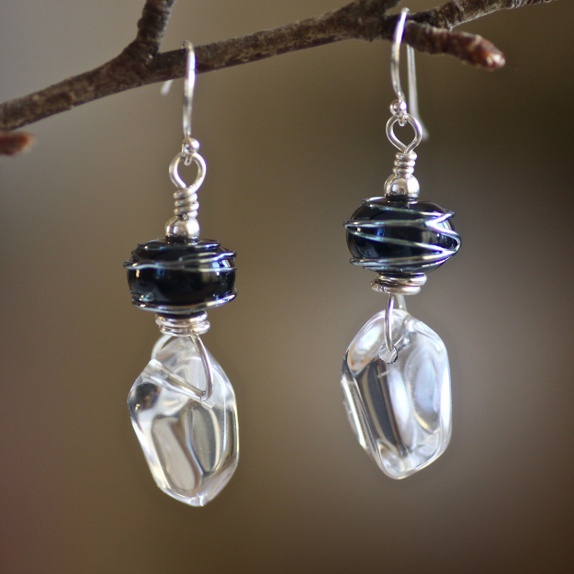 Chunky crystal earrings sølv lampwork - Epla