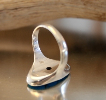 Ring i sølv, med turkis emalje. Vintage - Epla