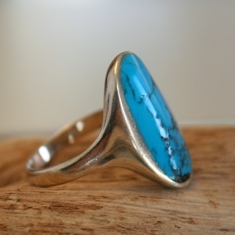 Ring i sølv, med turkis emalje. Vintage - Epla