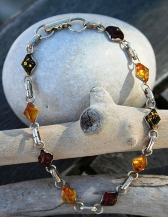 Armbånd i sølv, med rav. Vintage - Epla