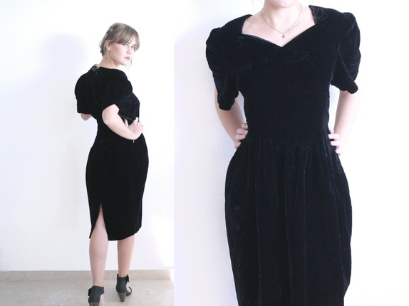 50% aprilSALG Sort fløyelskjole fra 80-tallet, kort svart cocktail kjole - Epla