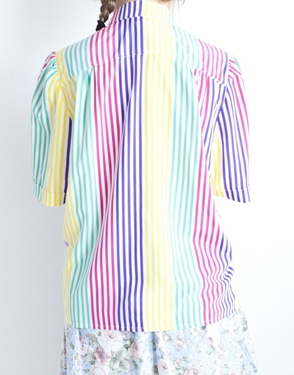 50% aprilSALG 80-talls stripete skjorte, regnbuefarget, fargerike, regnbue, striper bluse - Epla