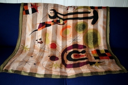 Stort og stilig retro skjerf i silke. Miró-motiv. Vintage - Epla