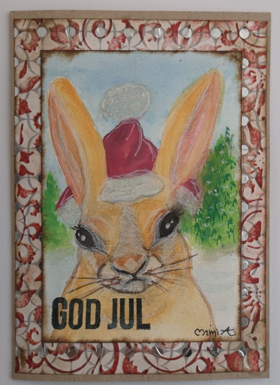 Håndmalte julekort. Hare. - Epla