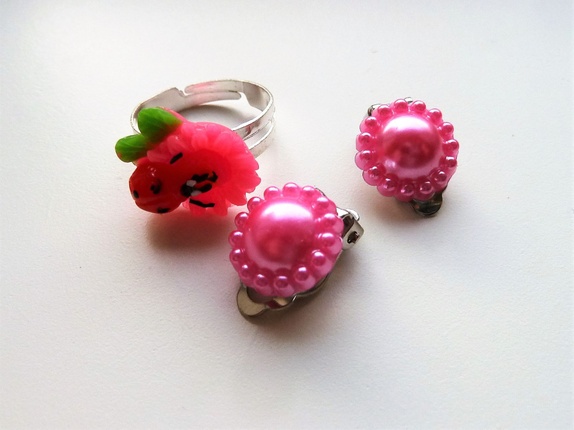 SALG - 50% Barnesmykker - Ring + Ørepynt med klips - Epla