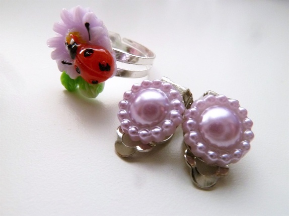 SALG - 50% Barnesmykker - Ring + Ørepynt med klips - Epla