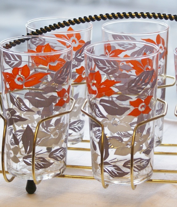 Retro- Seks saftglass i stativ - Epla