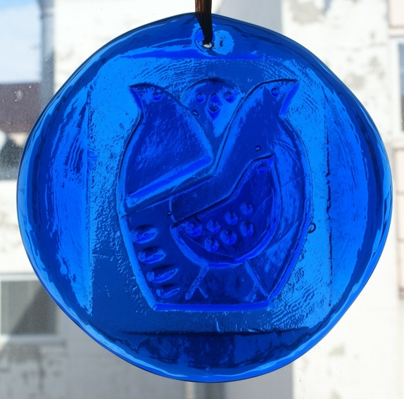 Stor blå solfanger i kunstglass - Epla