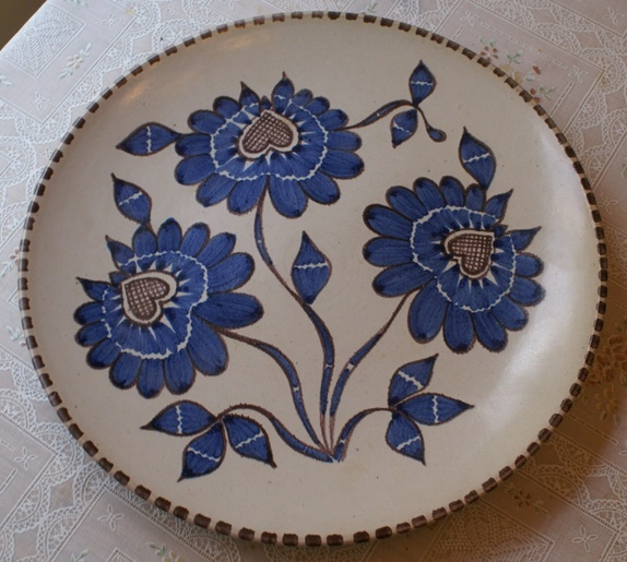 Stort blått vintage fat- ELLE keramikk - Epla