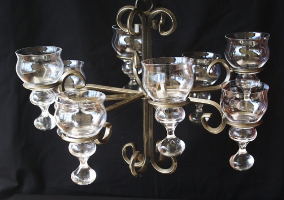 STOR lysekrone i stål og glass - Epla