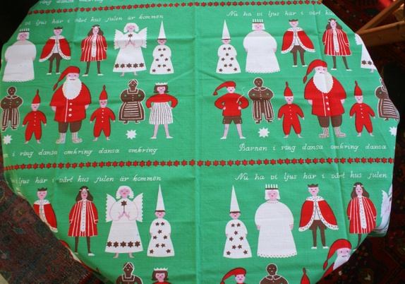 Håndtrykt retro juleduk - Epla