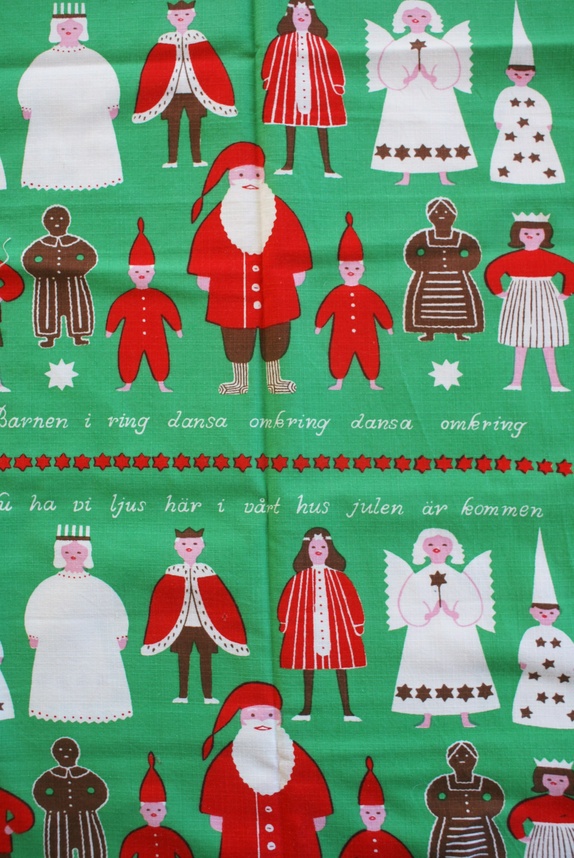 Håndtrykt retro juleduk - Epla