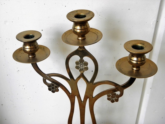 Stor- antikk Jugend lysestake i messing - Epla