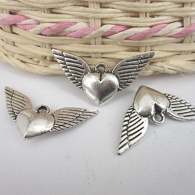 5 stk charms, hjerte med vinger! - Epla