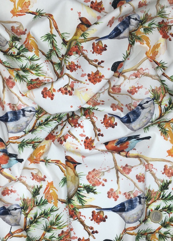 Japansk bomullsstoff, småfugler - Epla