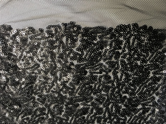 Tyll stoff brodert med paljetter, svart - Epla