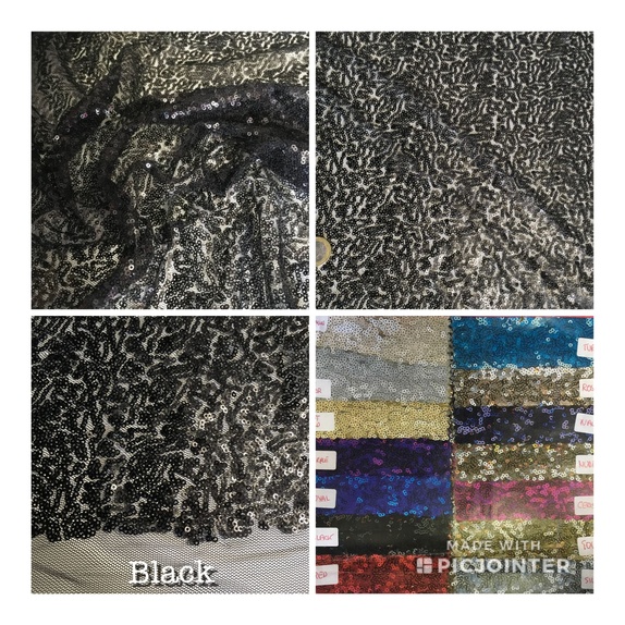 Tyll stoff brodert med paljetter, svart - Epla