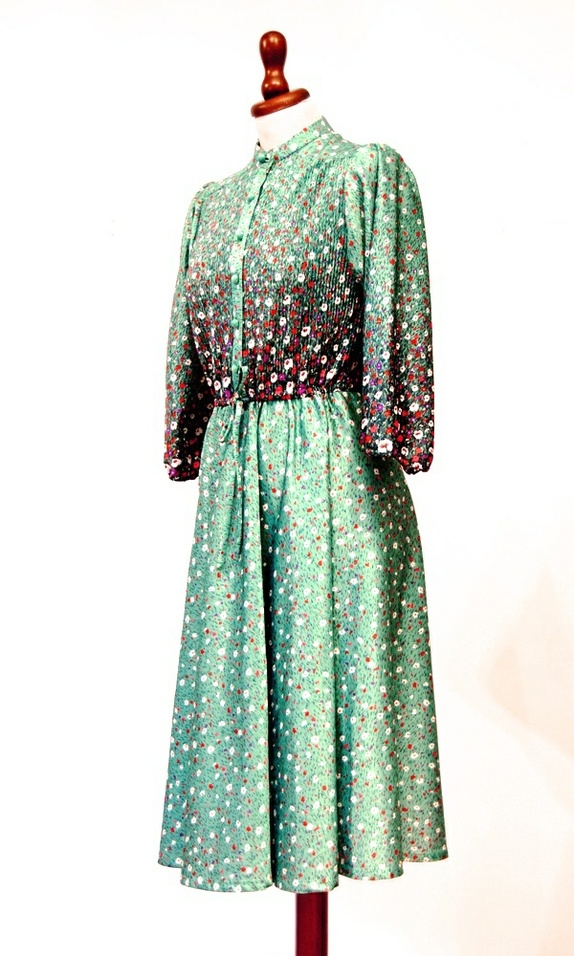 Vintage grønn blomstrete kjole - Epla