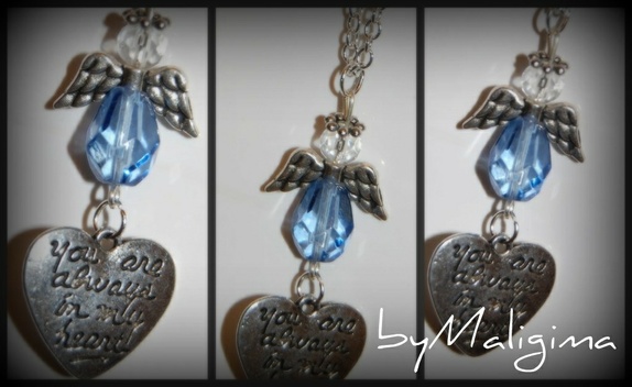 Smykke med blå engel og charms med teksten "You are always in my heart" - Epla