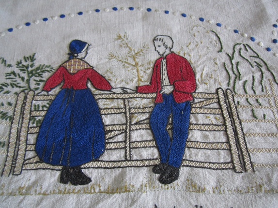 Gammelt broderi med håndsydd dekor - Epla