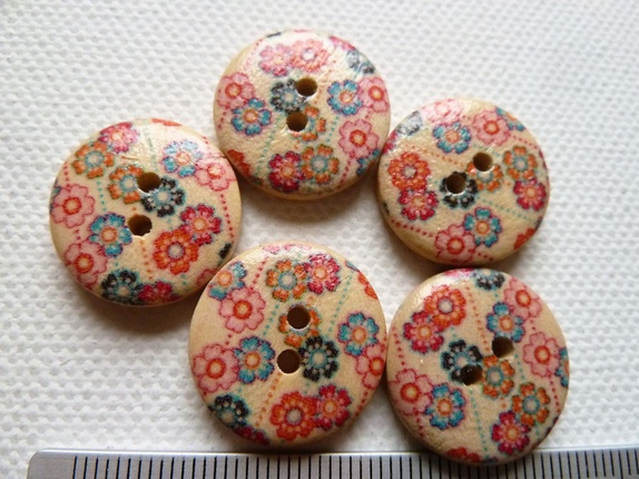 5 stk. 20 mm Treknapper - blomster (1226) - Epla