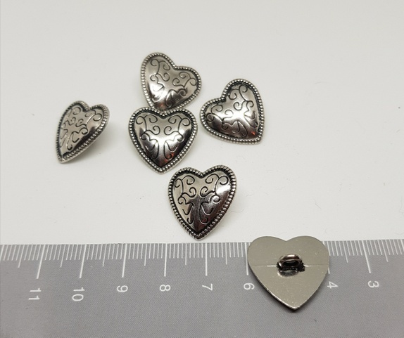 6 stk Metall-knapper Hjerter - Epla