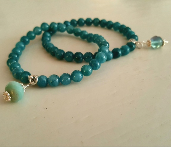 Armbånd, apatitt, sølv og fluoritt eller amazonitt - Epla