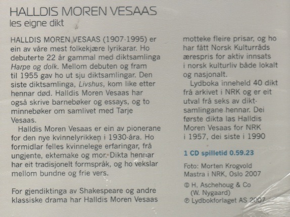 Lydbok Halldis Moren Vesaas Les Eigne Dikt - Epla