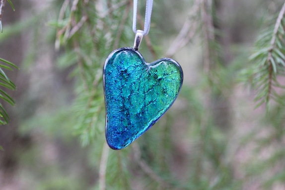 Glass smykke stort grønt Hjerte - Epla