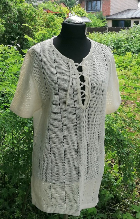 Mann Hvit Lin Shirt Topp Gensere XL Klær Natural Hvit Strikket - Epla