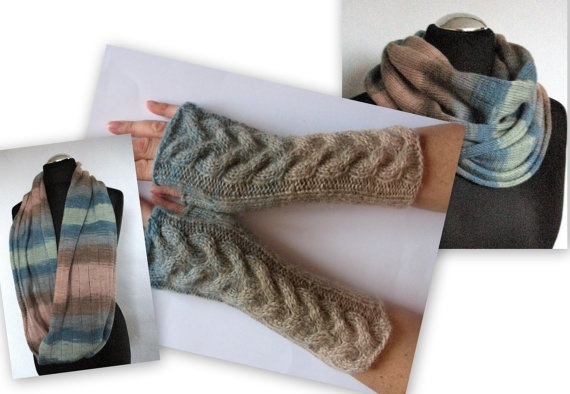 Grå Pulsvanter blå beige brun acryl ull mohair - Epla