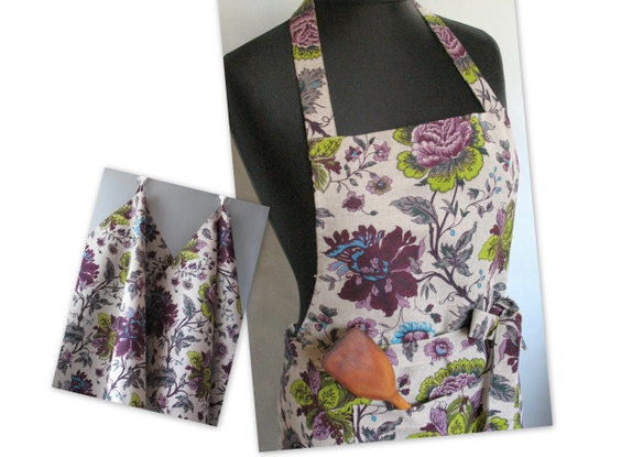 Lin Kjøkken Forkle Hagearbeid Forkle Lærer Forkle Naturgrå blomst blomster krysantemum - Epla