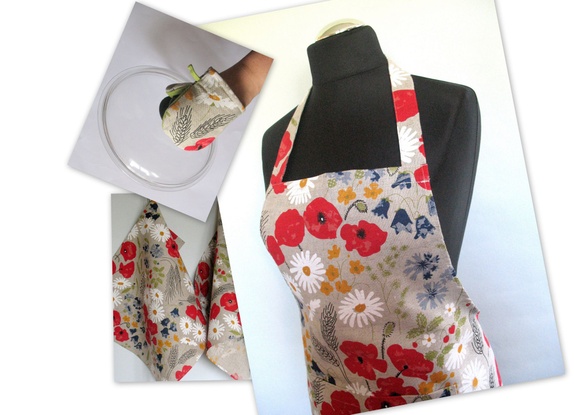 Lin Kjøkken Forkle Hagearbeid Forkle Lærer Forkle Naturgrå blomst blomster Rød Valmue Svart - Epla