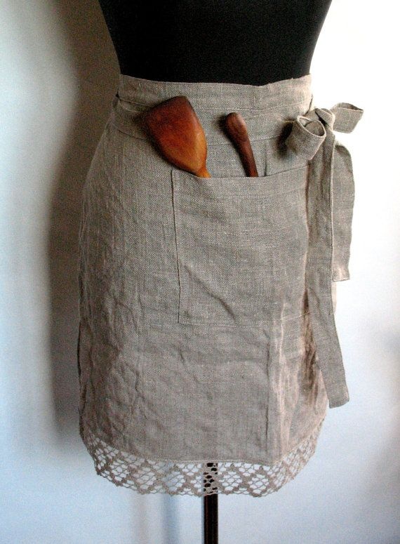 Forkle Kvinner Lin Kjøkken Halv Forkläde Gardening Chef Forklær Lærer Forkle Naturlig Grå ...