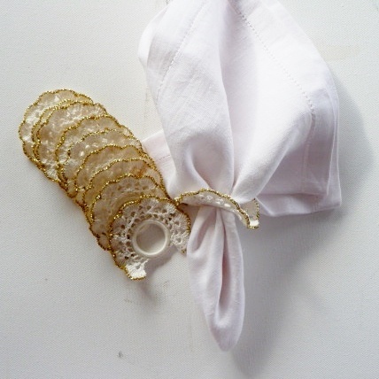 10 hekla hvite serviett - ringer med gullkant - Epla