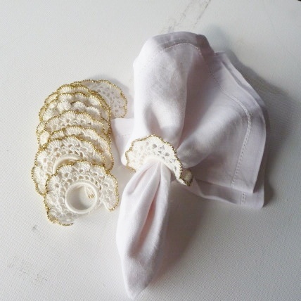 10 hekla hvite serviett - ringer med gullkant - Epla