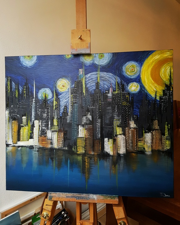 Abstrakt maleri "The City night". - Epla