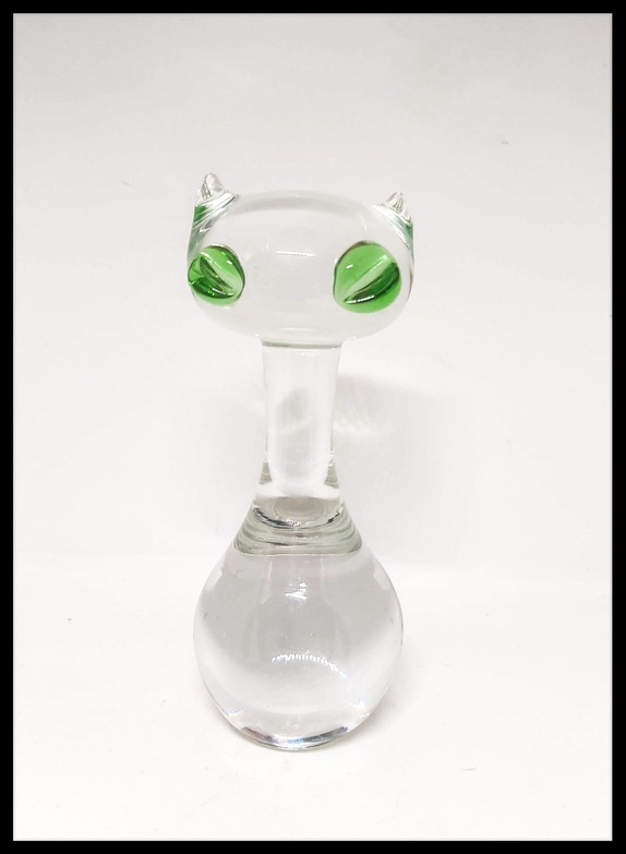 Kjell Blomberg, Gullaskruf , kunstglass katt med grønne øyne, glass skulptur - Epla
