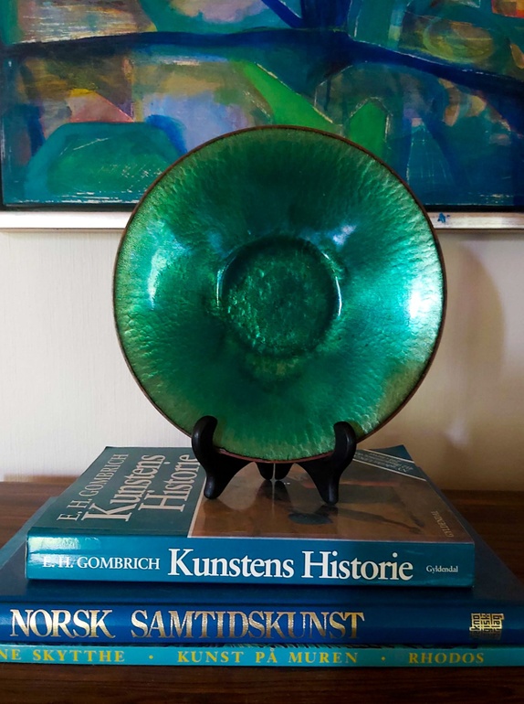 Vintage grønt emalje fat, design Arnesen soon, 1960-tallet - Epla