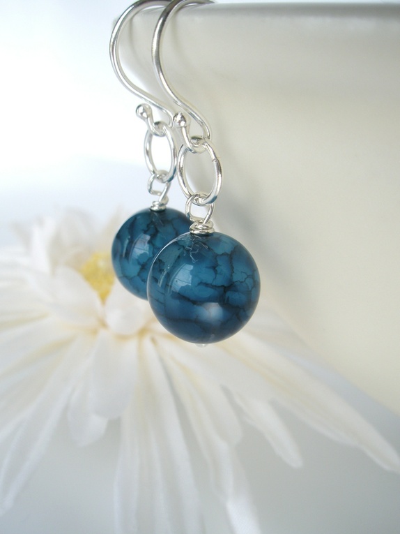 SALG! 50% Før kr 110,- Ørepynt i ekte sølv med sjøgrønne perler i Dragon Agate - Epla