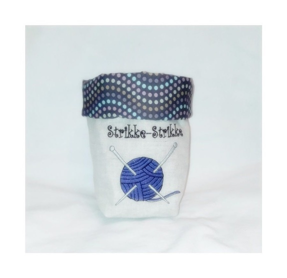 Pose til oppbevaring, sydd i lin og Patchwork stoffer - Epla