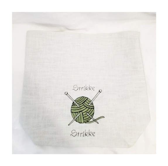 Pose til oppbevaring, sydd i lin og Patchwork stoffer - Epla