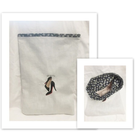 Pose til oppbevaring, sydd i lin og Patchwork stoffer, ekstra tilbud - Epla